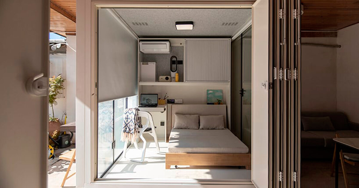 modular cabins made of aluminum and glass embed into village houses in ...