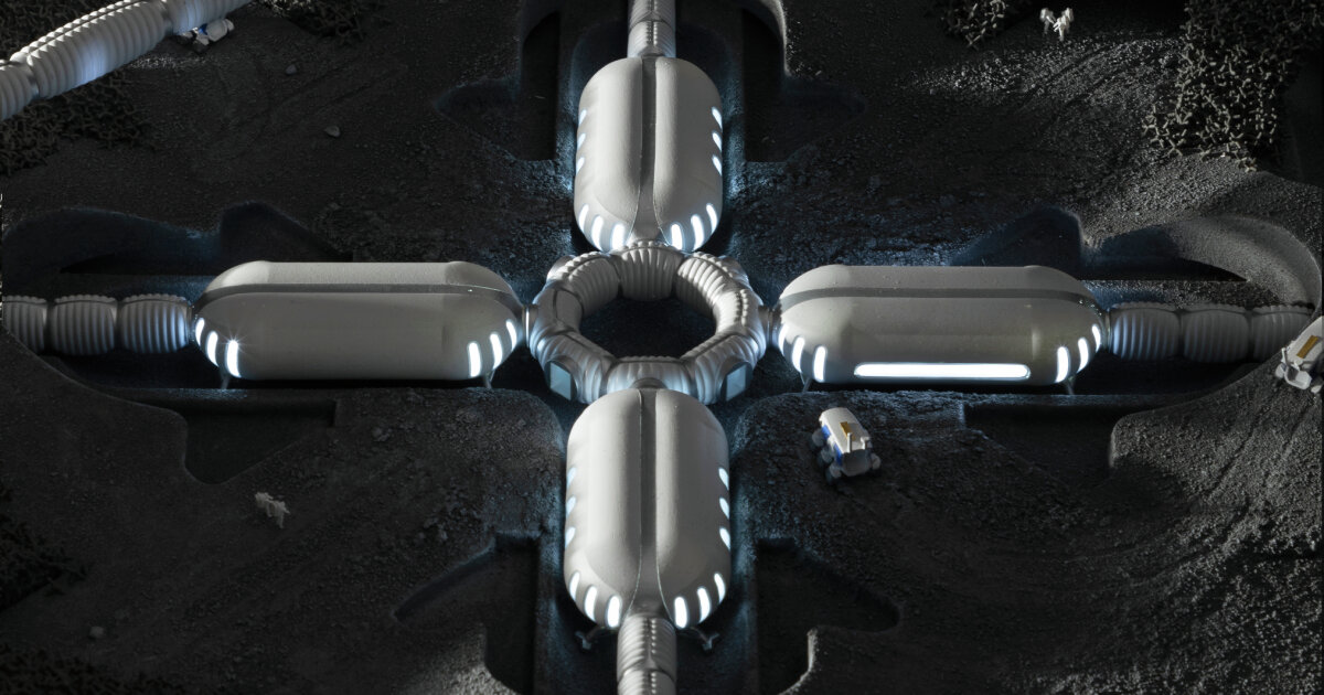 HASSELL's modular moon habitat for EU space agency uses 3D printed parts from lunar soil