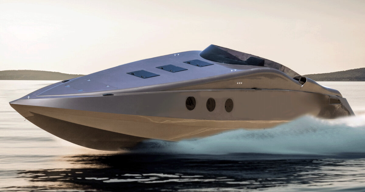 mayla’s all carbon-fiber superboat GT torpedoes in the sea with an ...