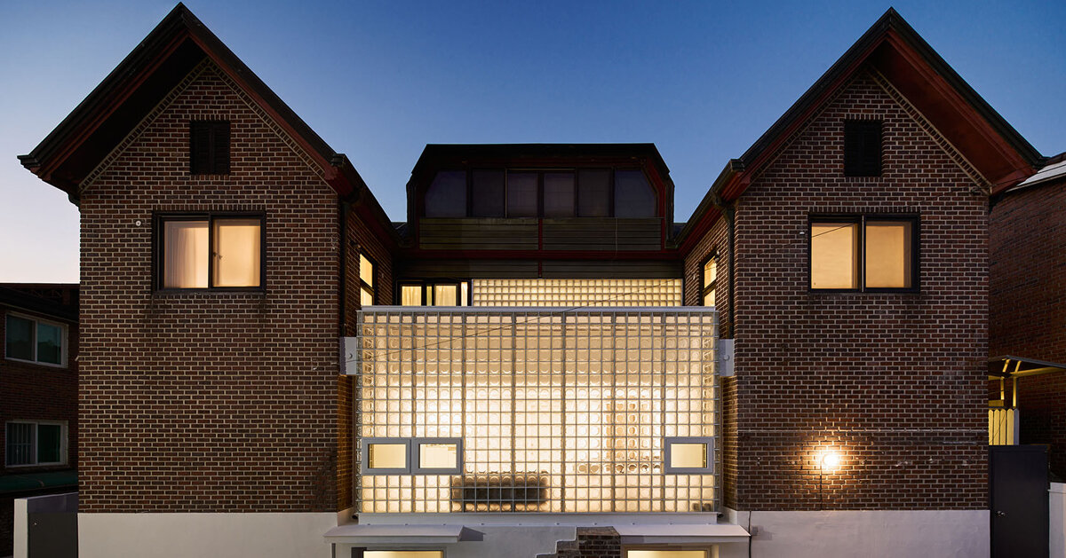 glass block surfaces by studio heech enclose brick structure in seoul