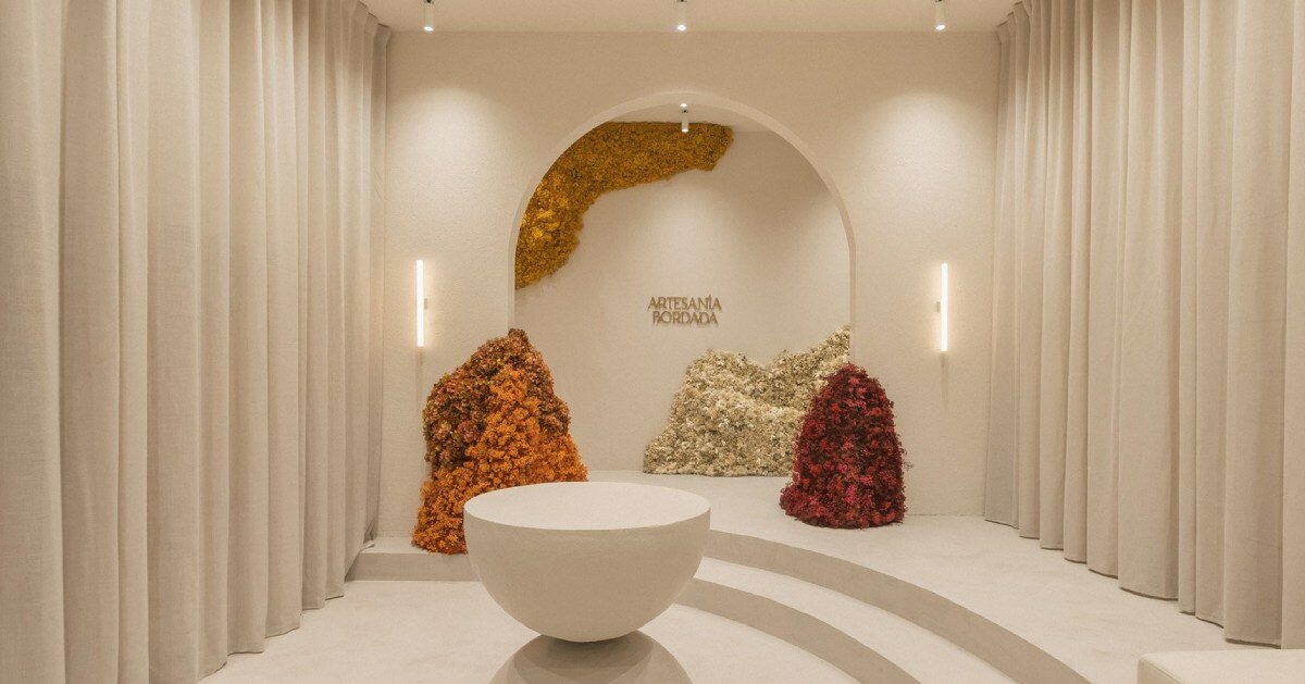 clap studio's floral installation at spain showroom welcomes spring
