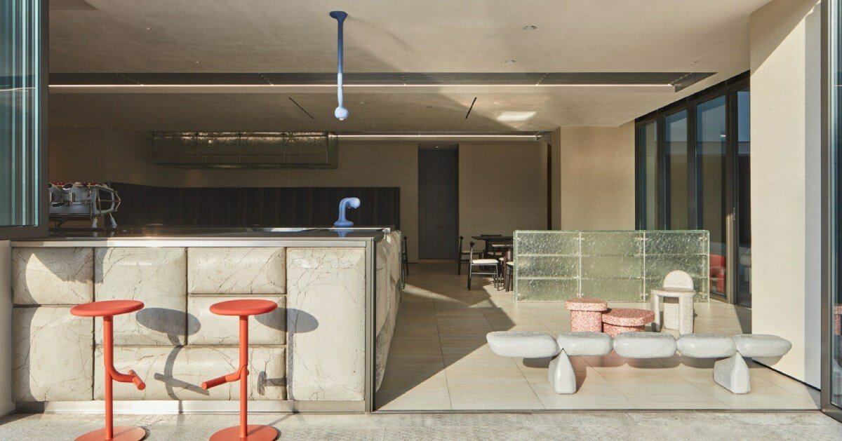 box chandelier & concrete pillow bar enliven tee vee eff's dubai cafe