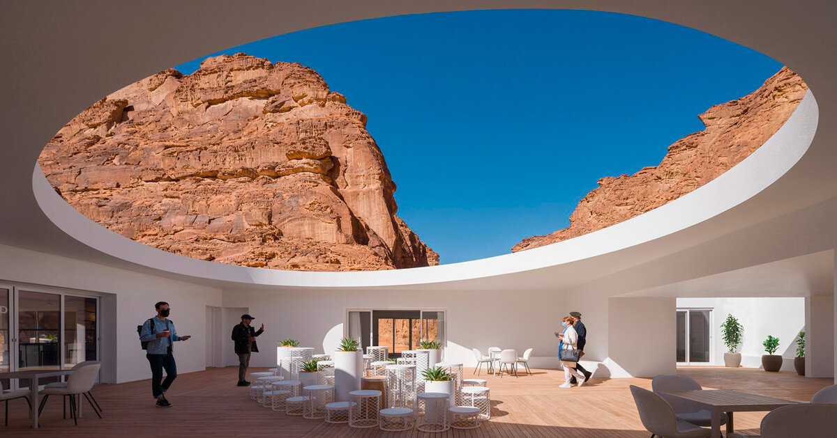 elliptical roof opening invites natural light within desert x AlUla ...