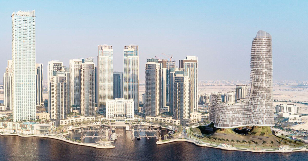 undulating contours outline hilly evergreen on dubai creek harbor