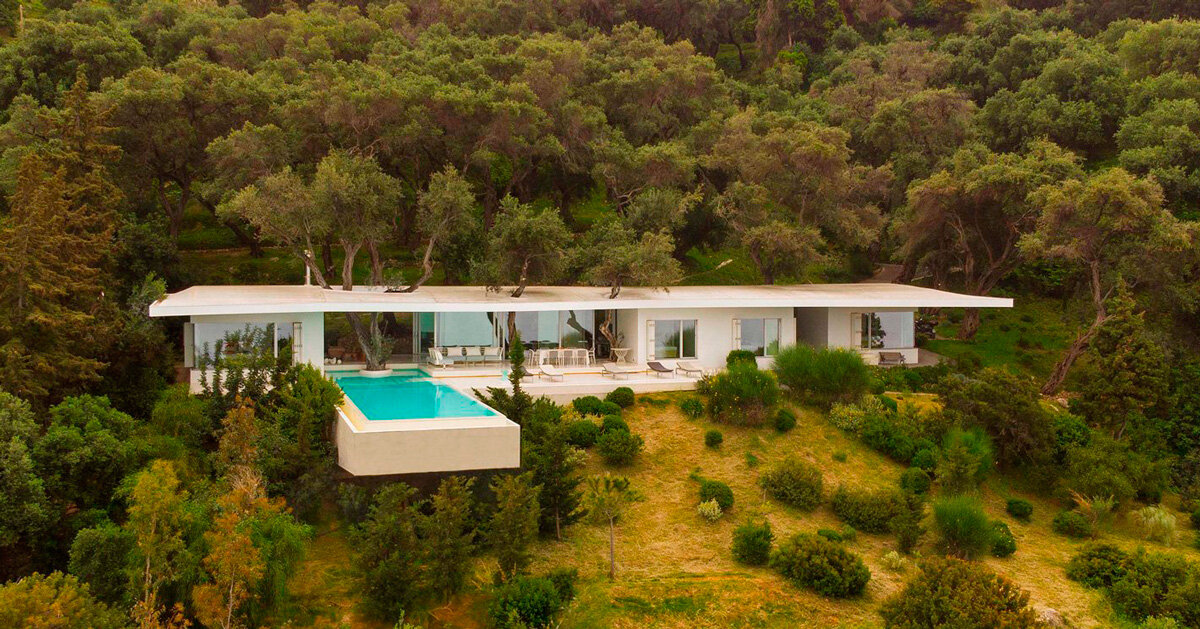 cantilever parabolic timber canopy tops holiday house h in corfu