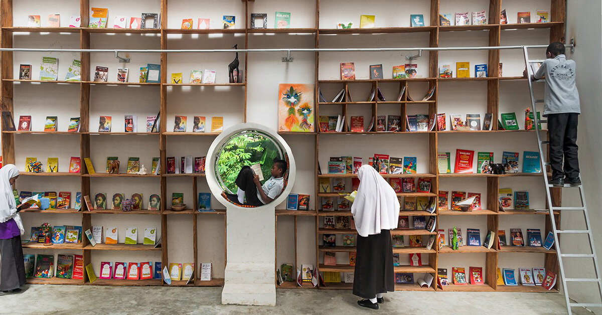 perforated brick exterior shields mariam's library by parallel studio ...
