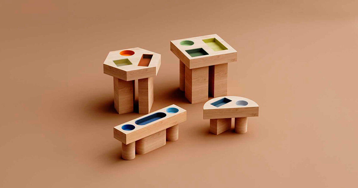 a symphony of geometric shapes sprawls across designated side table's ...