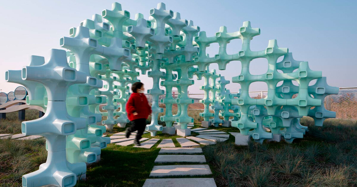 three ecological pavilions by HCCH studio craft unconventional follies on shanghai's coast