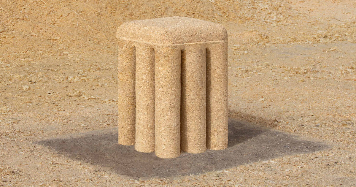 this is briket, a recyclable stool made entirely from potatoes and sawdust