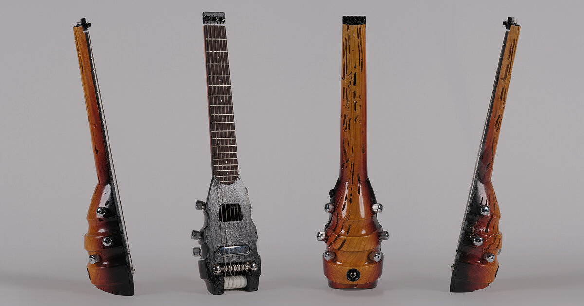 travel electric guitar with ukulele body and 3D printed parts can be ...