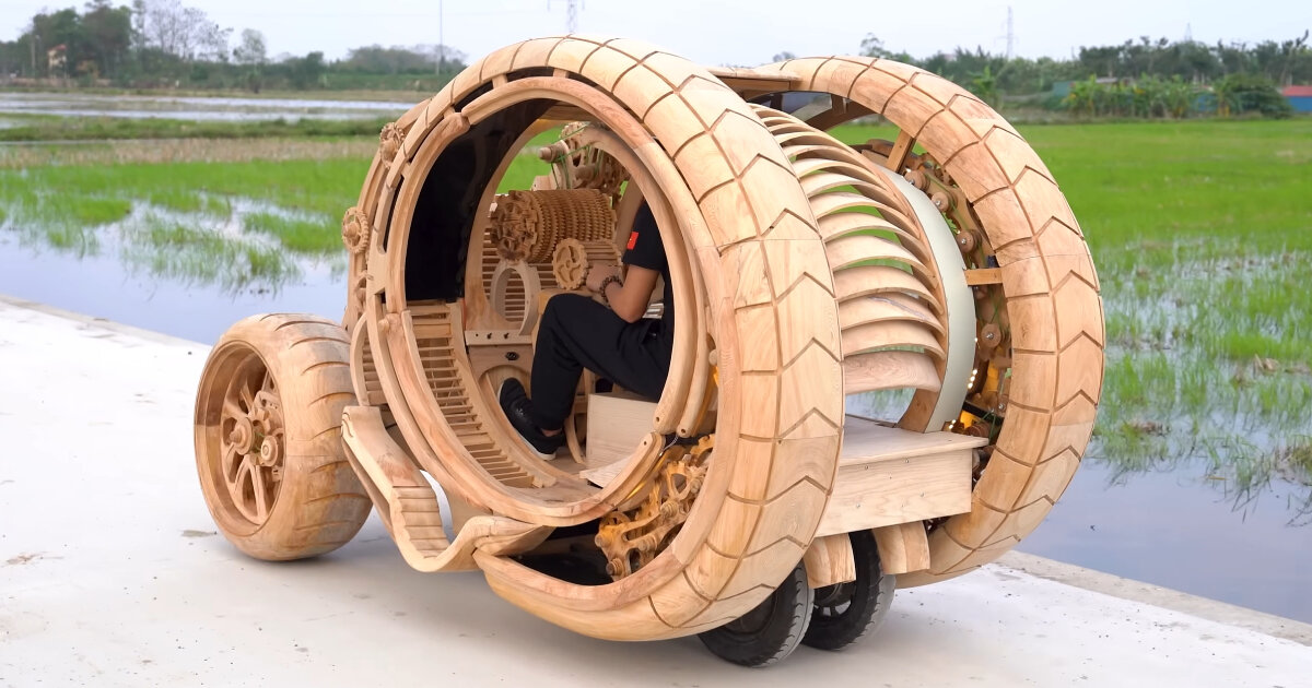 functional wooden car resembling time machine comes to life after it ...