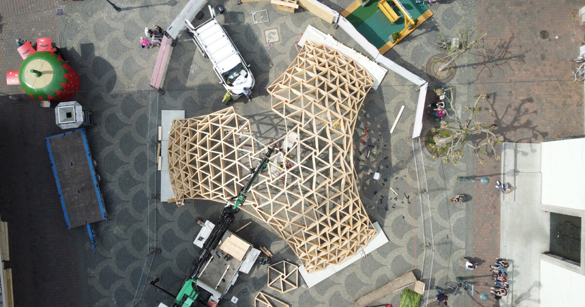 timber gridshell assembles free-form shapes combining trivalent and ...