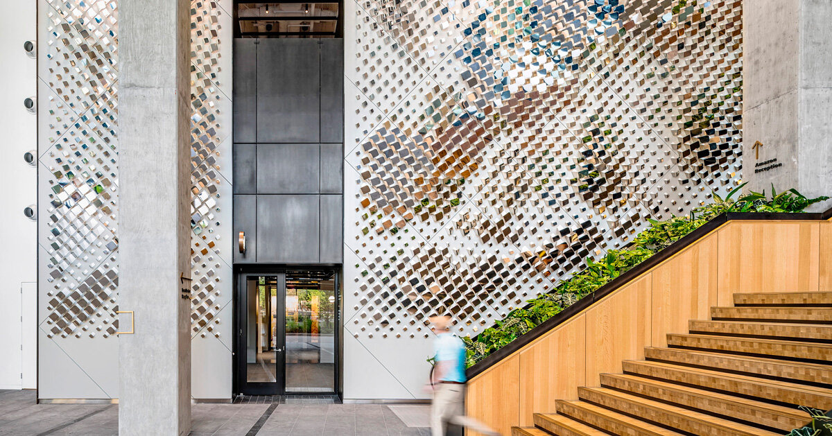 angled mirrored surfaces form silver lining installation by rob ley