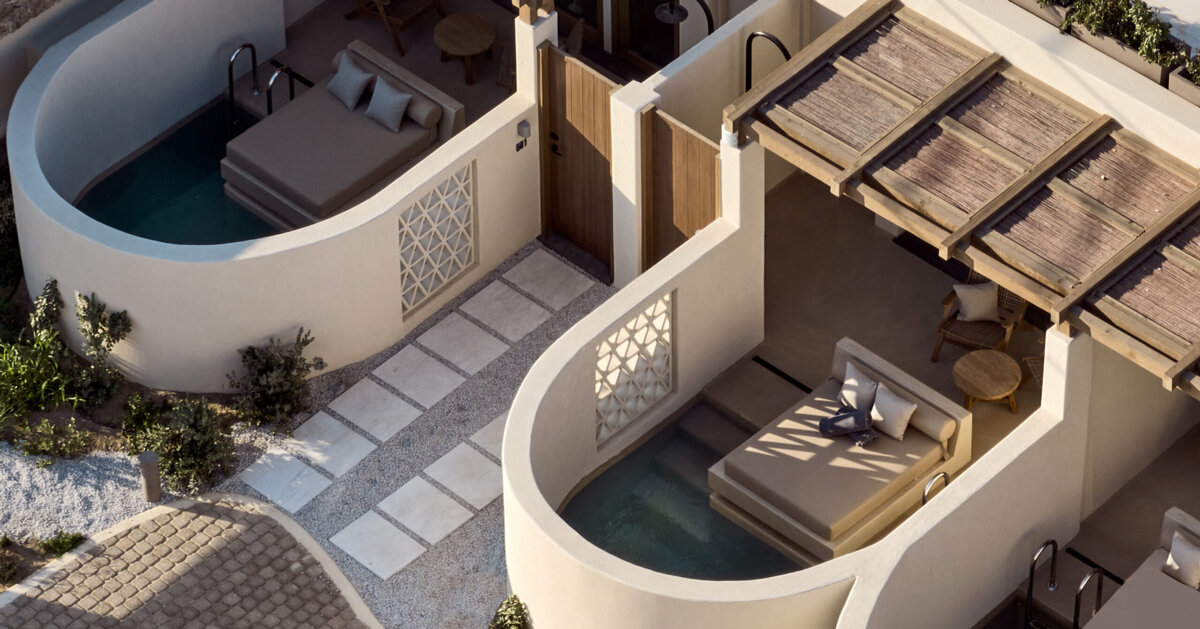 marble, timber, and stone sculpt urban soul project's myconean hotel