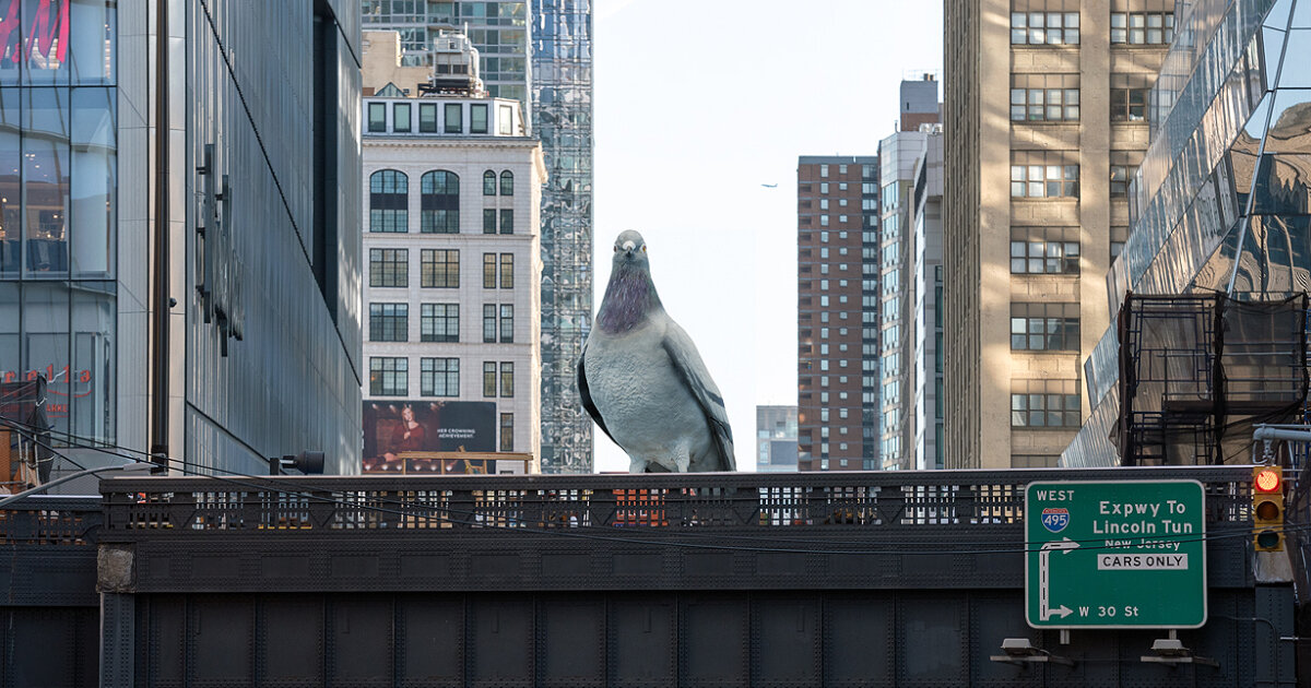 giant aluminum pigeon ‘dinosaur’ by iván argote to perch above the high ...