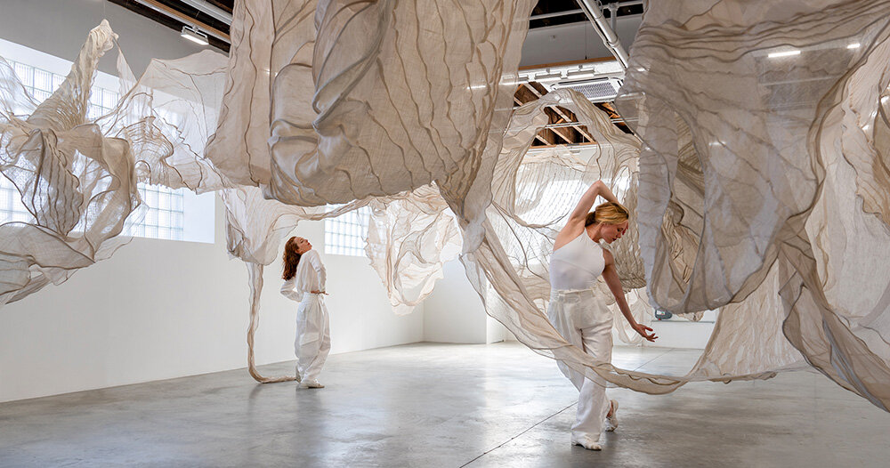 textile artist suspends graceful silk organza installation in new york