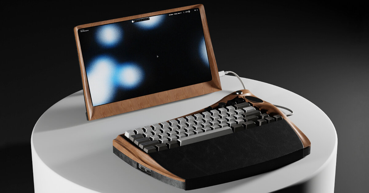 walnut, cherry or maple wood houses the screen and keyboard of mythic’s ...
