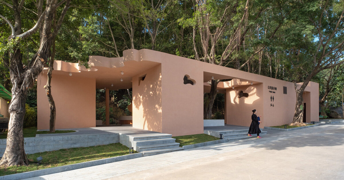 undulating skylights puncture pastel public restroom pavilion in shenzhen