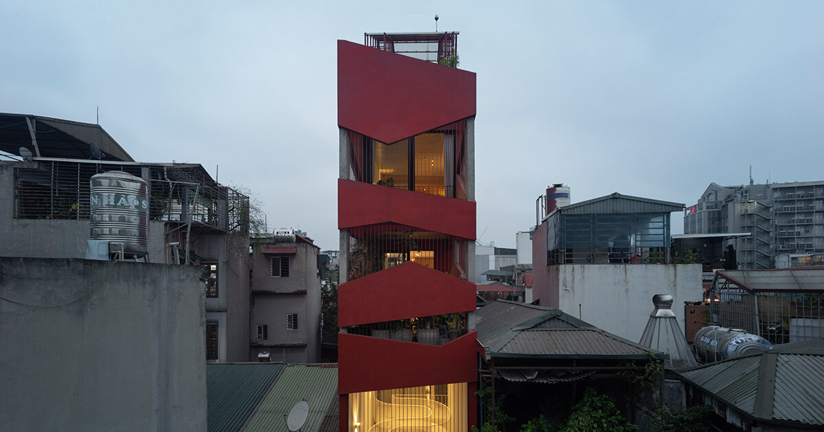 red facade by nghia-architect reflects hanoi’s urban contours through ...
