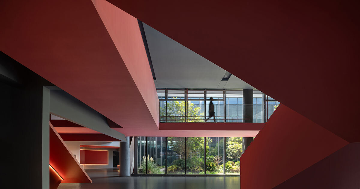 red cantilevered volumes outline one house design's shanghai techstorm ...