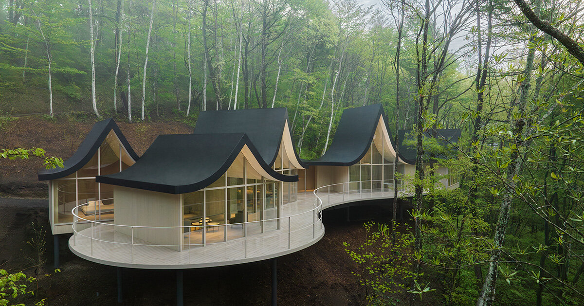 nendo weaves six cottages together with 'hand-holding' roofs in ...