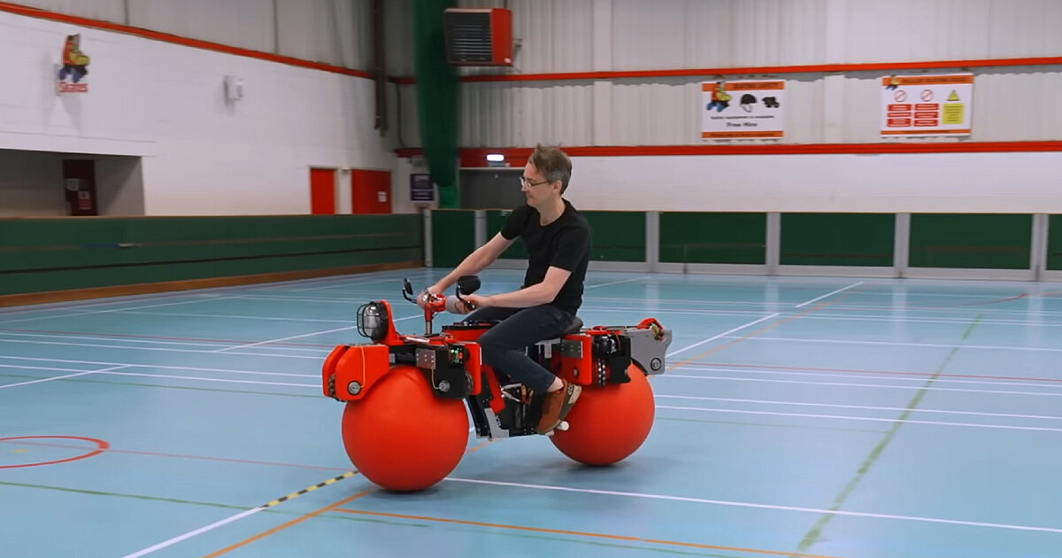 james bruton's omnidirectional bike with trackball wheels can drift
