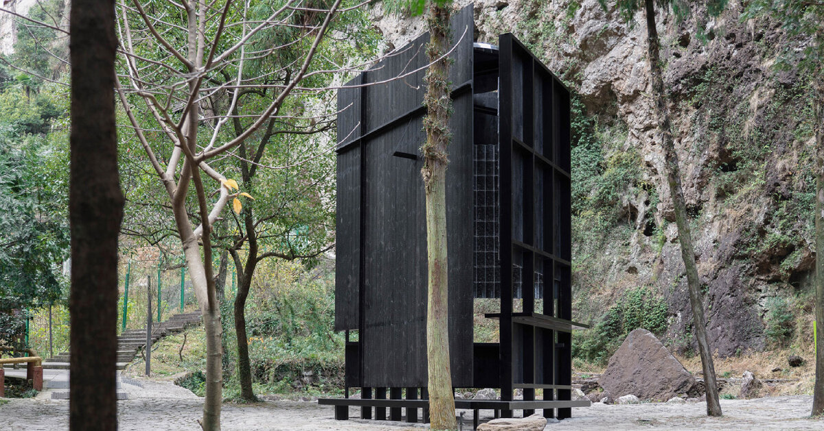 rain apparatus of aptdotapt's wooden pavilion in china inverts eaves