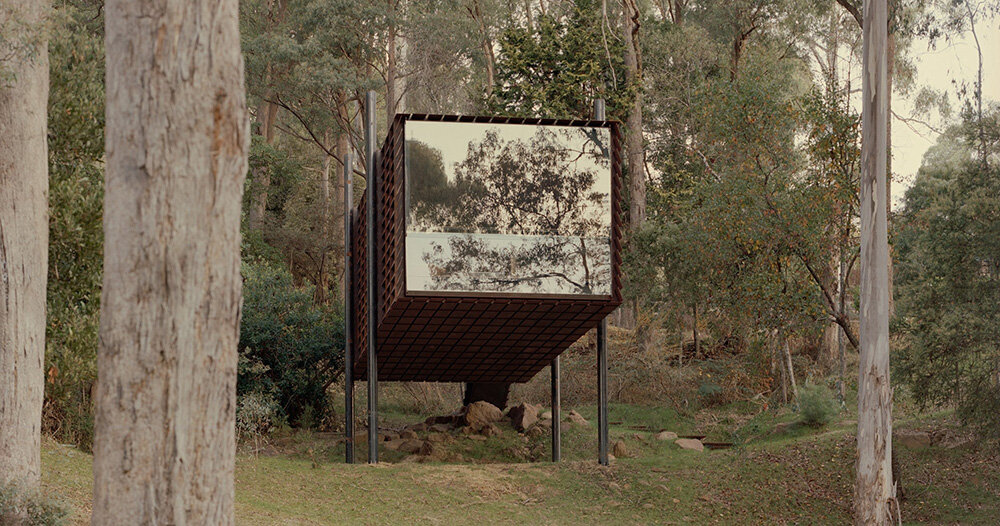 steel slats filter sunlight into robbie walker's sawmill treehouse