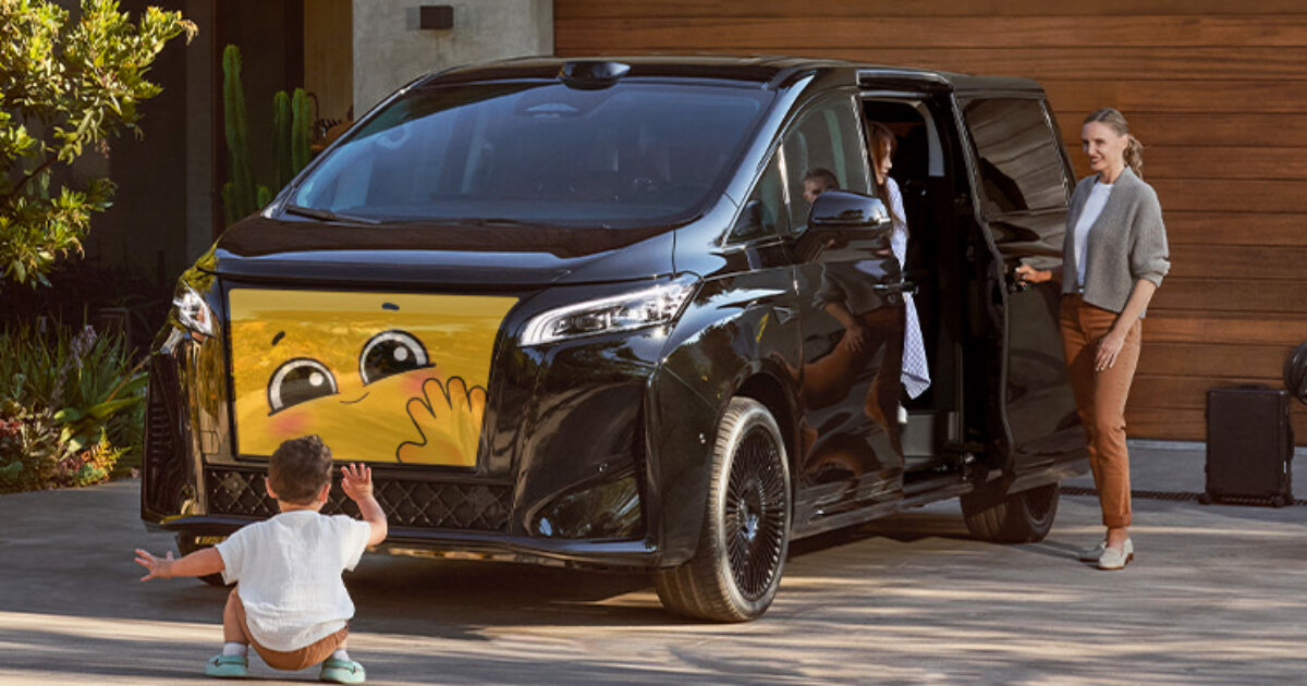 faraday future’s FX super one van emotes using screen at the front