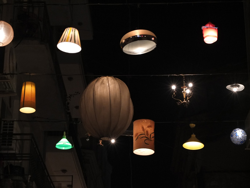 communal lighting installation from donated fixtures by beforelight