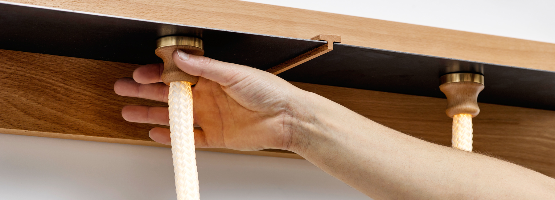 studioknob reveals click, an interactive light fixture made of rope