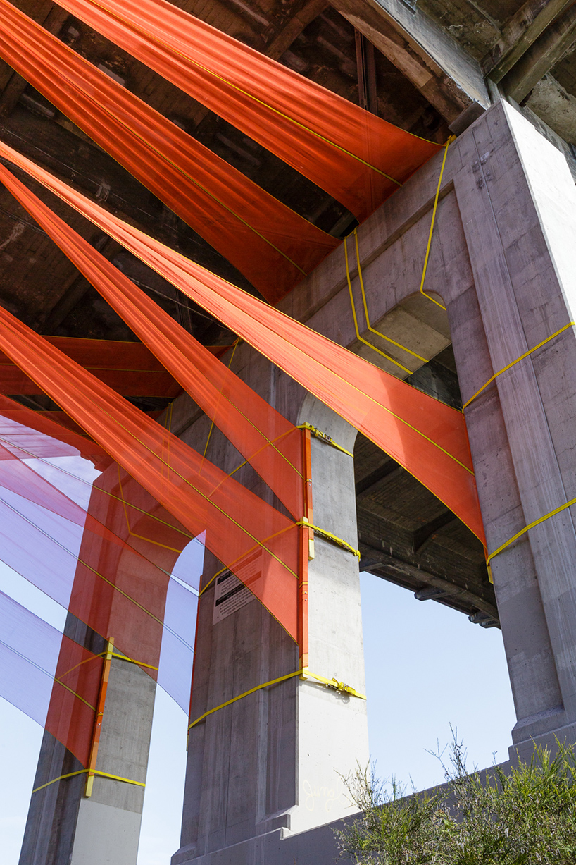 construction netting gets re-contextualized in city fabric installation