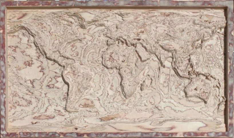 geologist cuts 3D maps in wood using satellite data