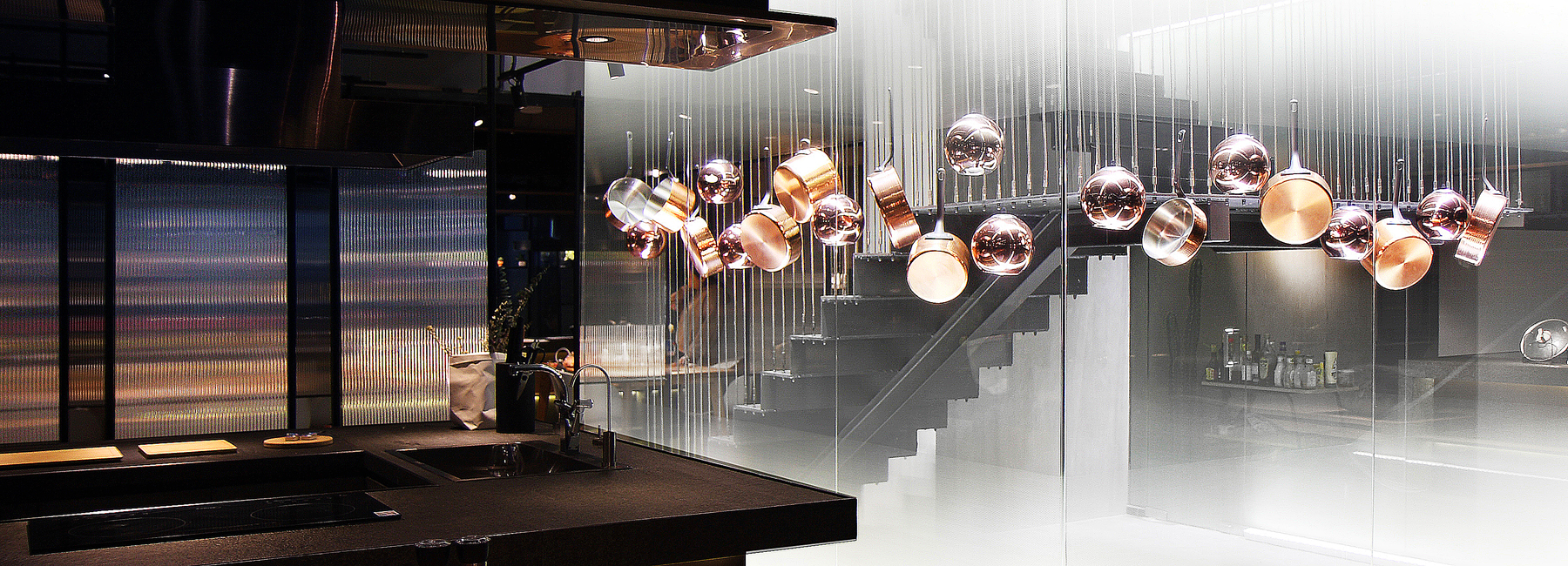 kitchen L by XU studio is a flexible restaurant with copper kitchenware