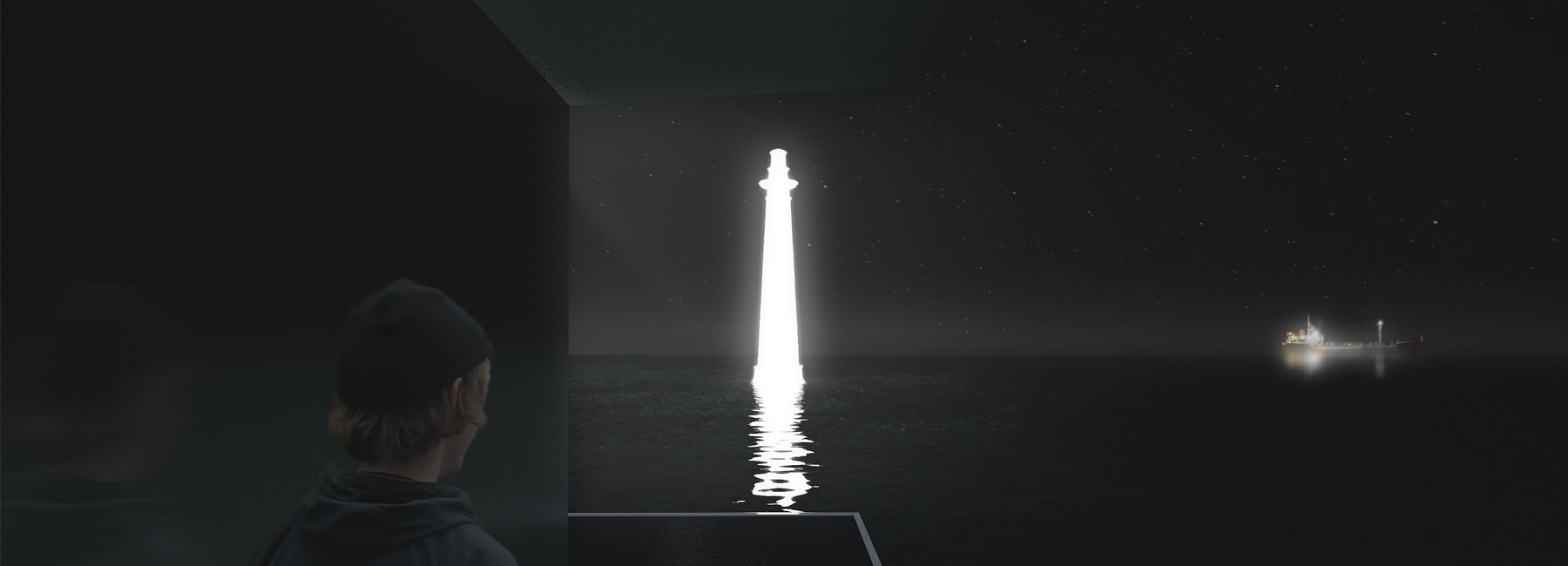 studio NAB's lighthouse keeper cabin projects a luminous tower hologram ...