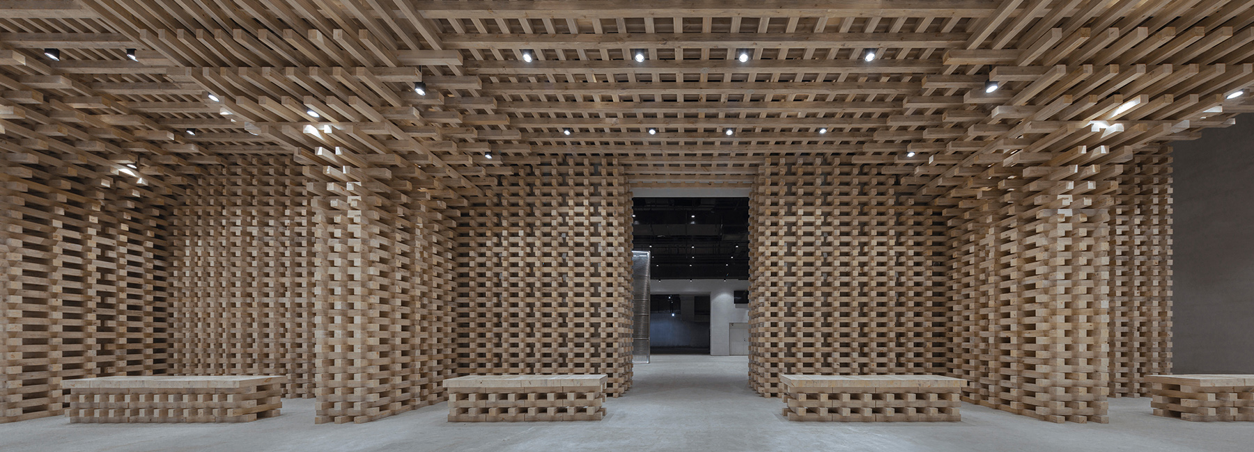 BANDe architects constructs a huge wooden structure for beijing exhibition