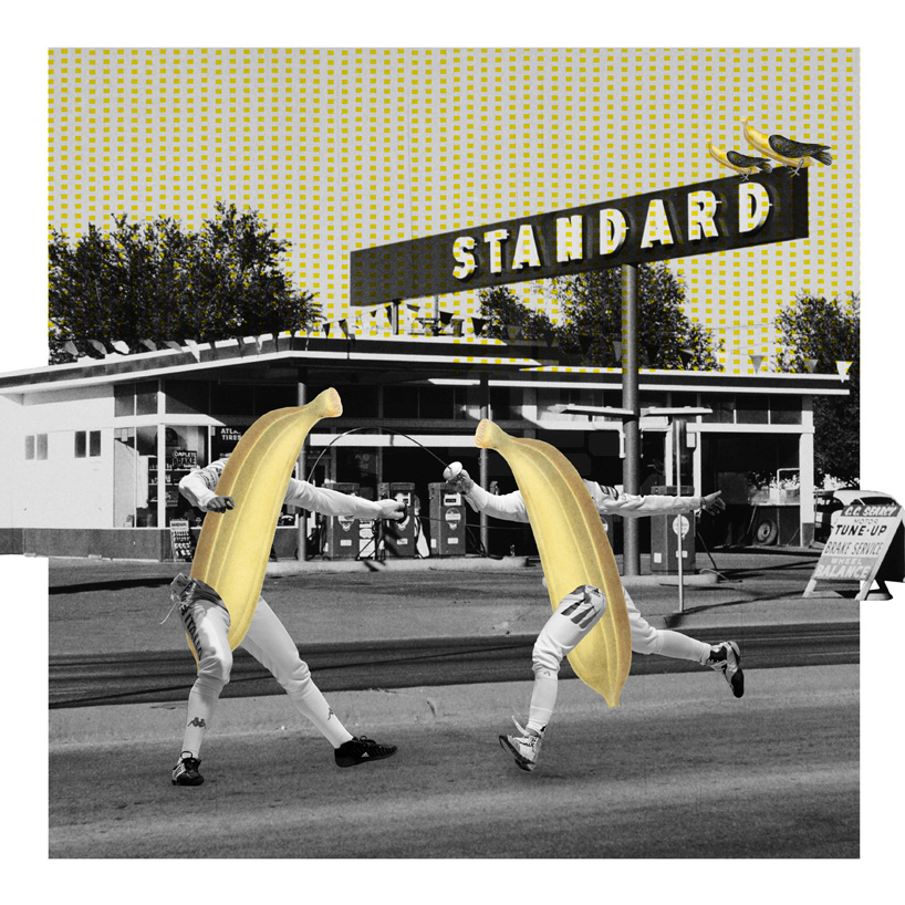 kwok collages surreal banana posters for year-long graphics project