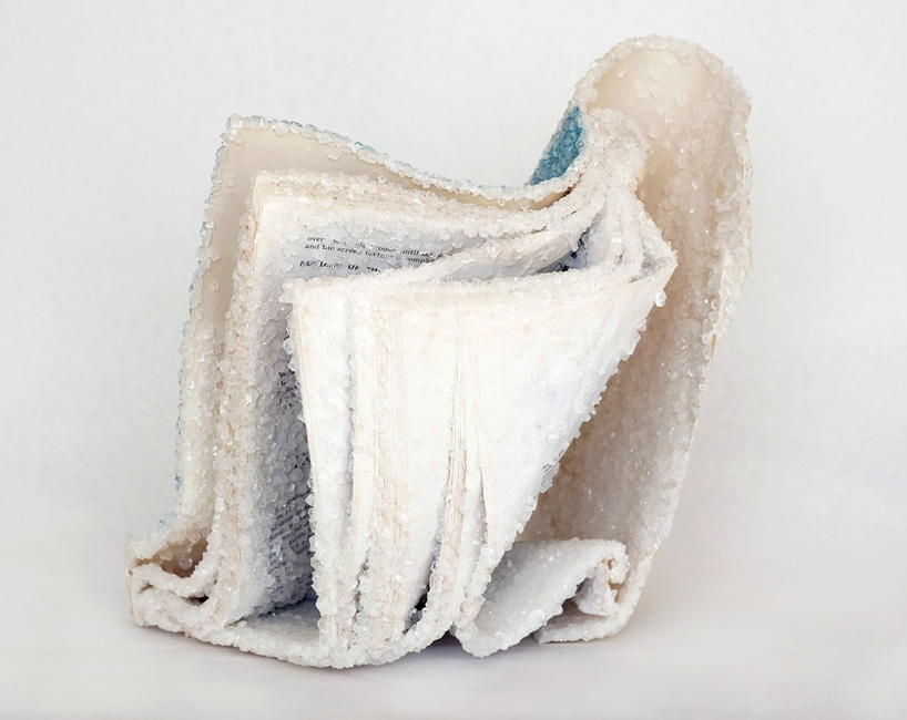 alexis arnold grows crystallized books using discarded literature