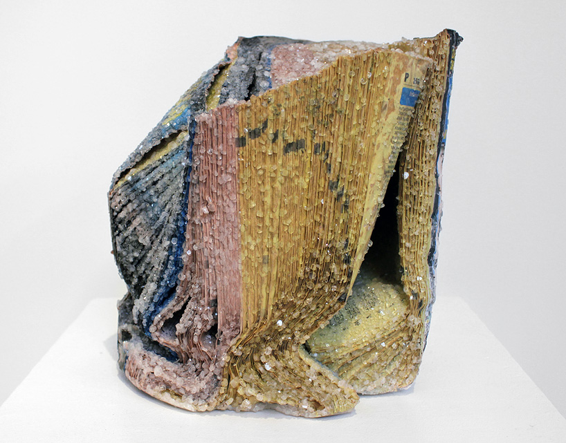 alexis arnold grows crystallized books using discarded literature