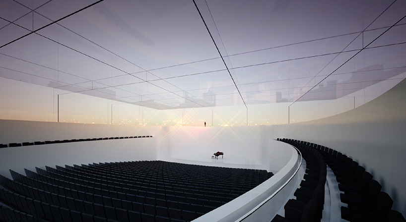 fly architecture's fully-transparent tokyo music center concept