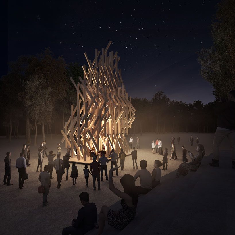 kengo kuma to assemble timber yure pavilion in paris