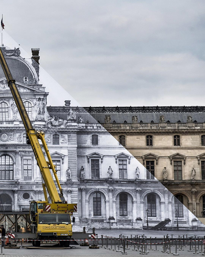 JR completes monumental anamorphic artwork on the louvre's glass pyramid