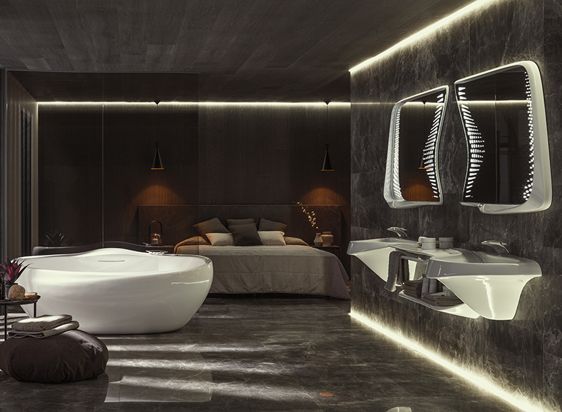 derived from the motif of water, the bathroom concept makes use of the ...