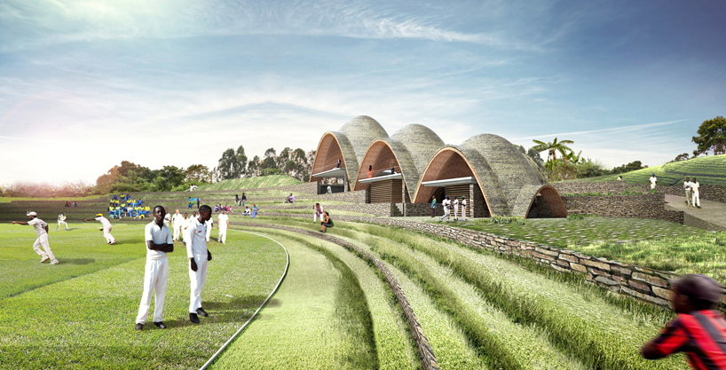 light earth designs plans three tile-clad vaults for rwanda cricket ...