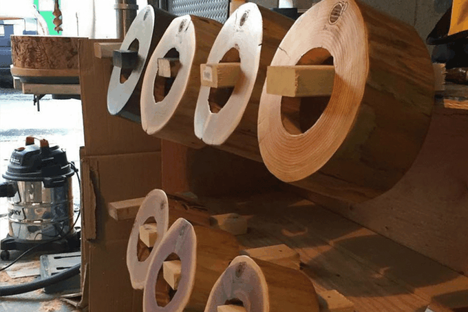 rockit log wooden speakers are made of recycled trees
