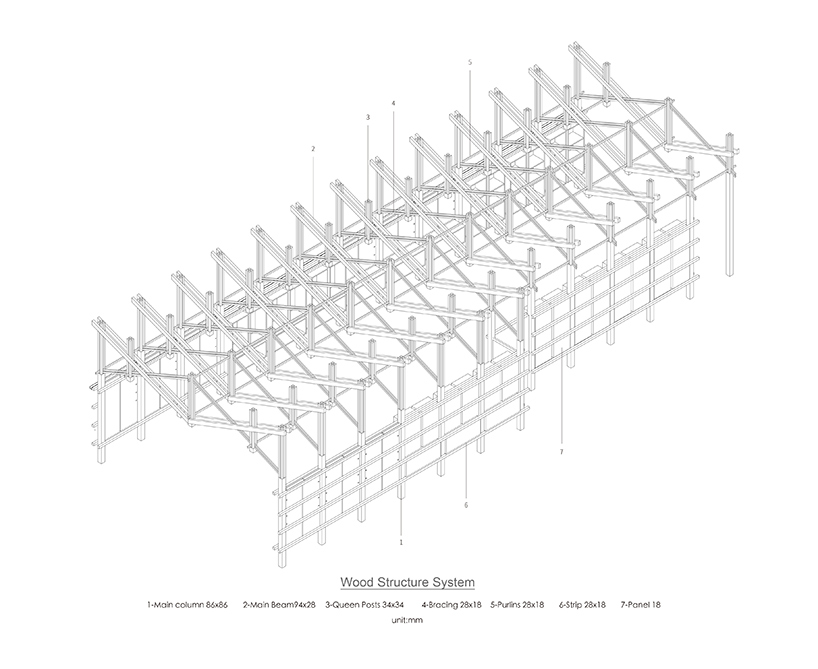 inverted trusses inserted inside historic dry-goods store in taiwan
