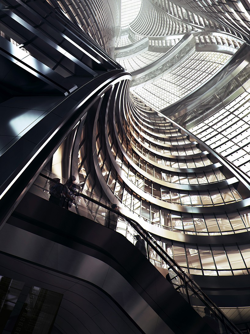 the zaha hadid leeza SOHO tower to feature a twisting atrium