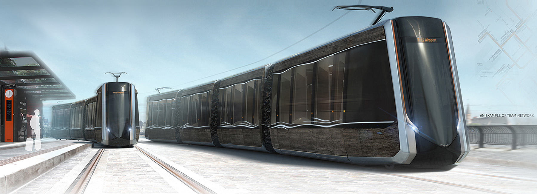 future e-tram concept for european cities is a moving architectural work