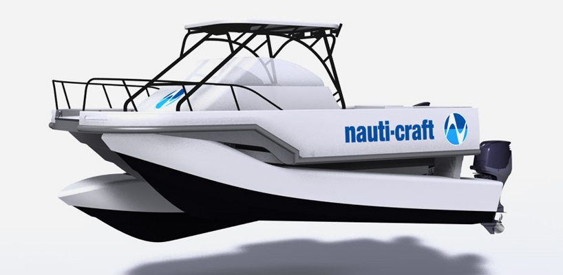 the nauti-craft glides along the sea surface with hydraulic suspension