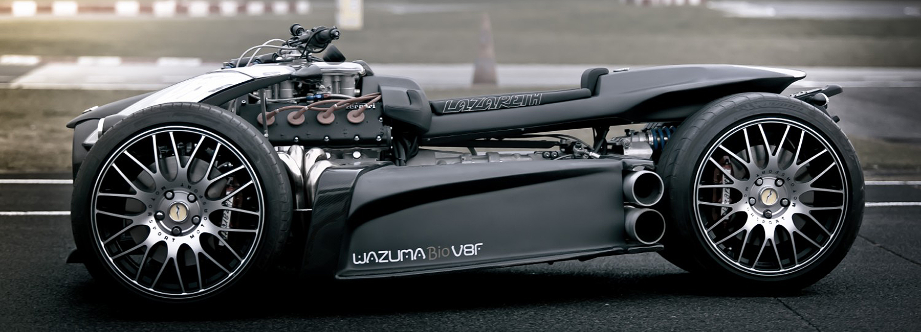 the lazareth wazuma V8F matte edition is a ferrari engined quadbike